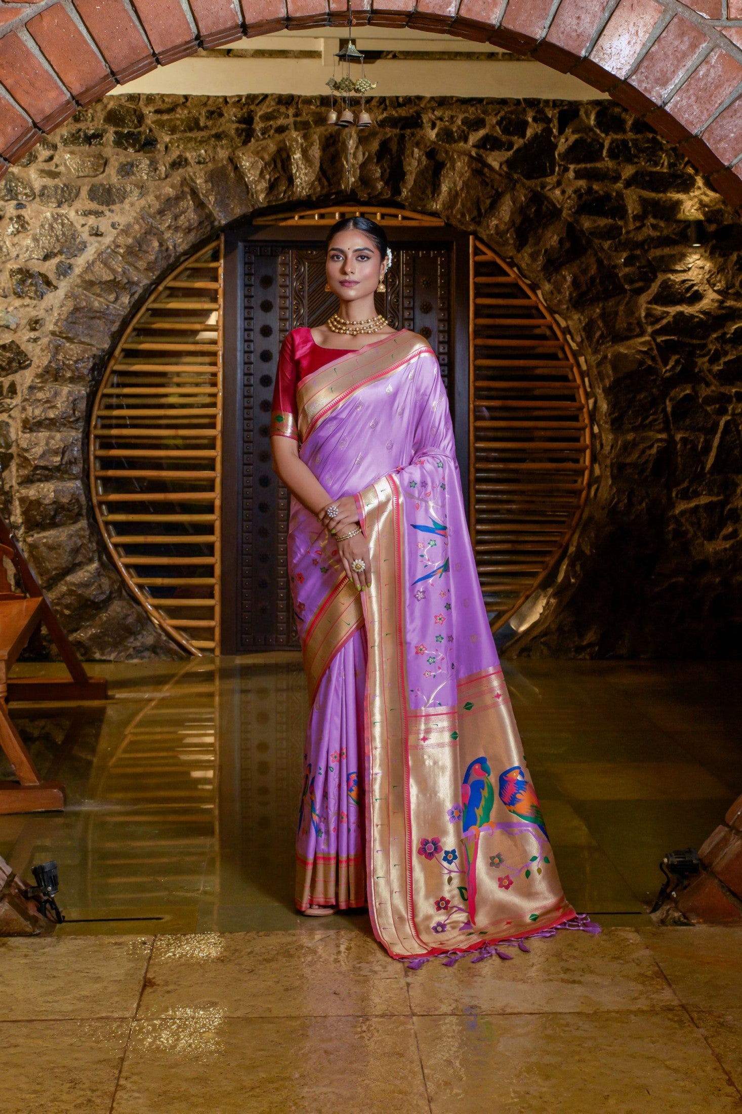 Lavender Purple Woven Paithani Silk Saree - Shaaola.com